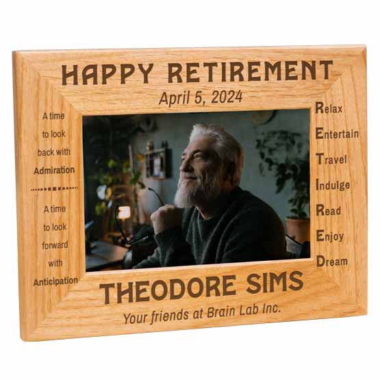 Personalized Happy Retirement Red Alder Frame | PlaqueMaker.com