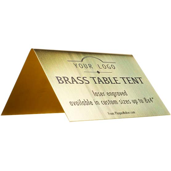 Custom Table Tent - Brass Metal Table Tent | PlaqueMaker.com